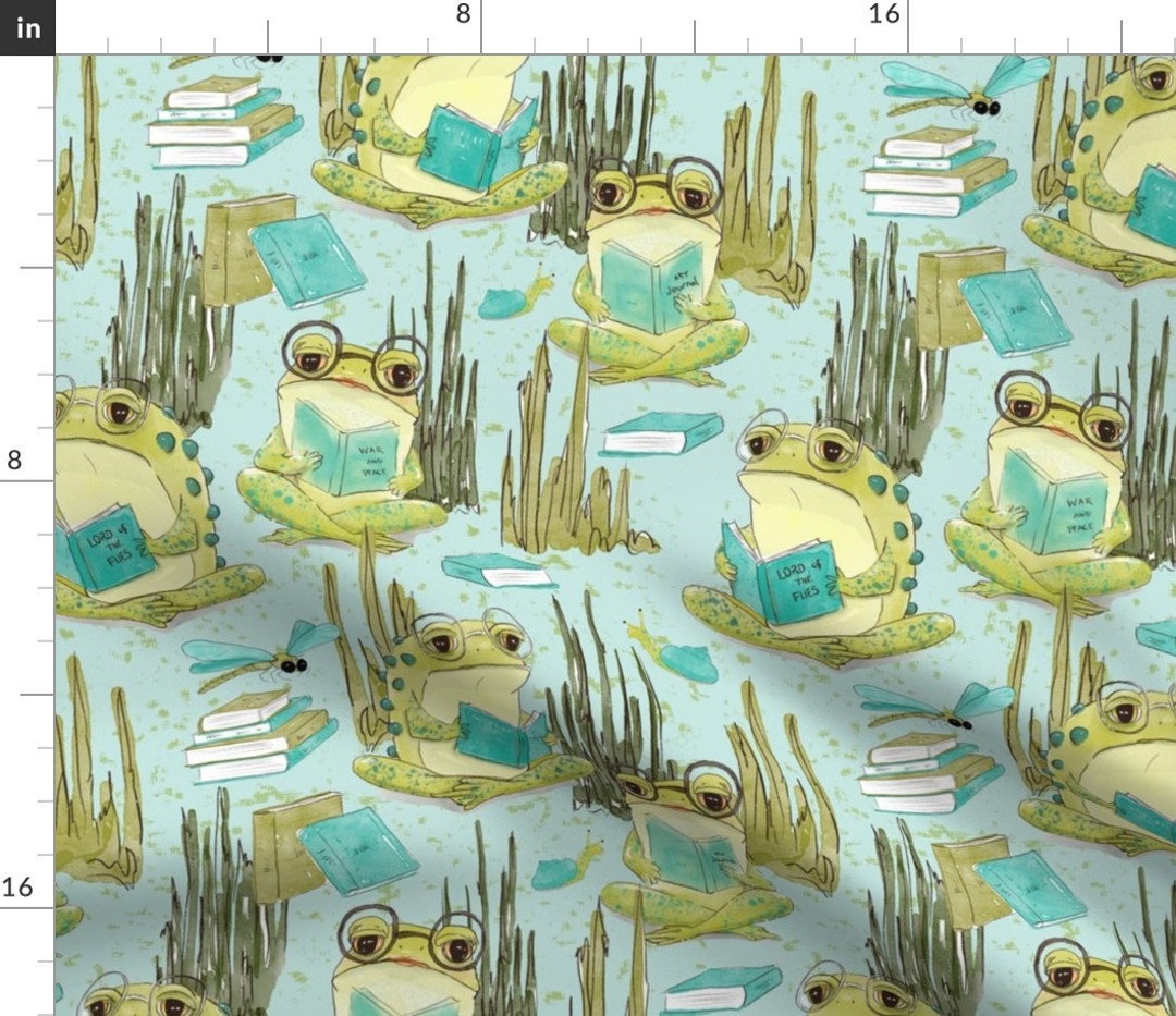 Toads Fabric Reading Toads large Scale by Jaf Studio Toads Blue Green ...