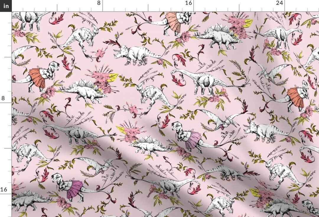 Pink Tutu Dinosaurs Fabric - Dino Dancer Blush by Pattern State ...