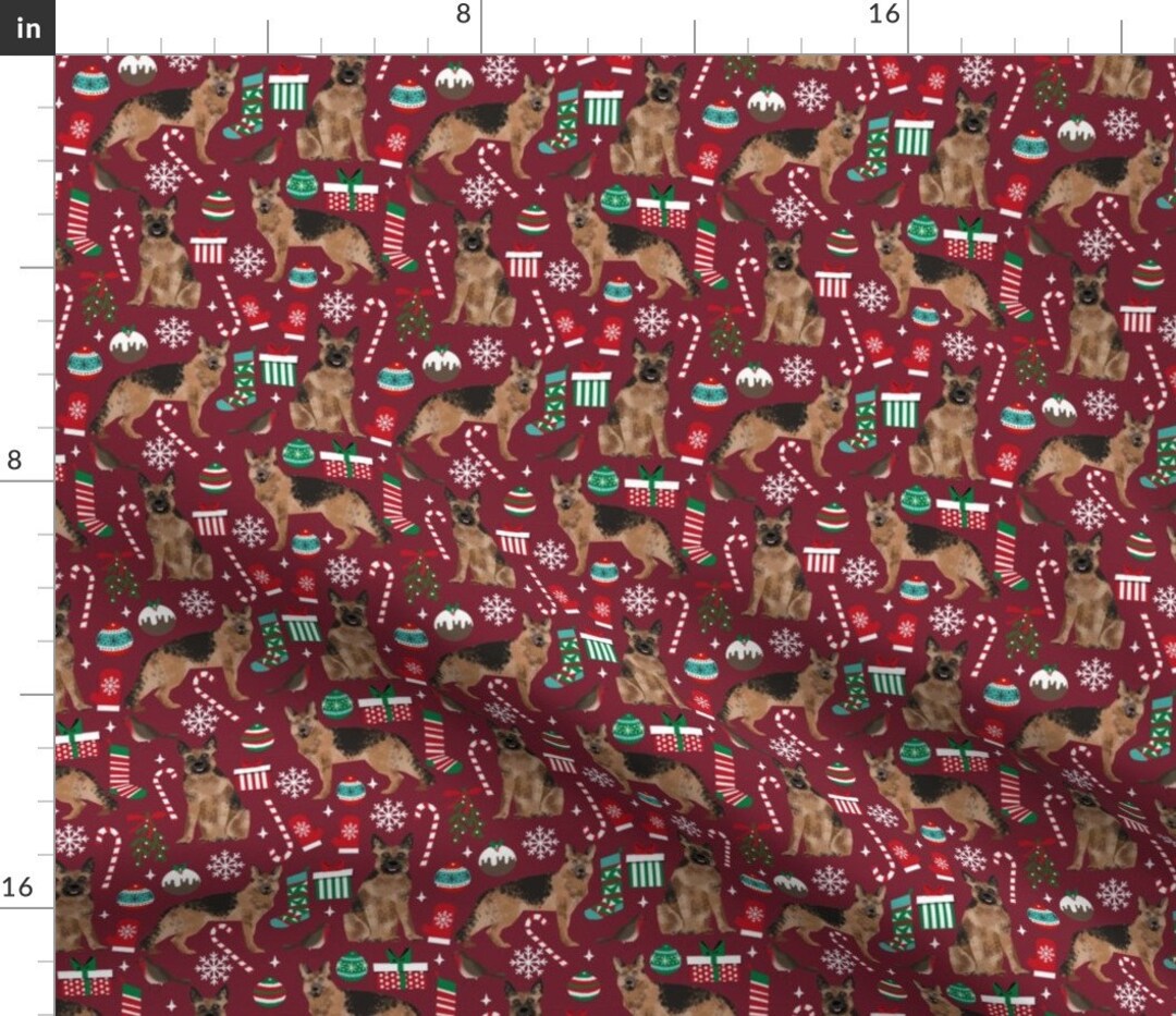 Holiday Shepherd Fabric German Shepherds Dogs Christmas Red by ...