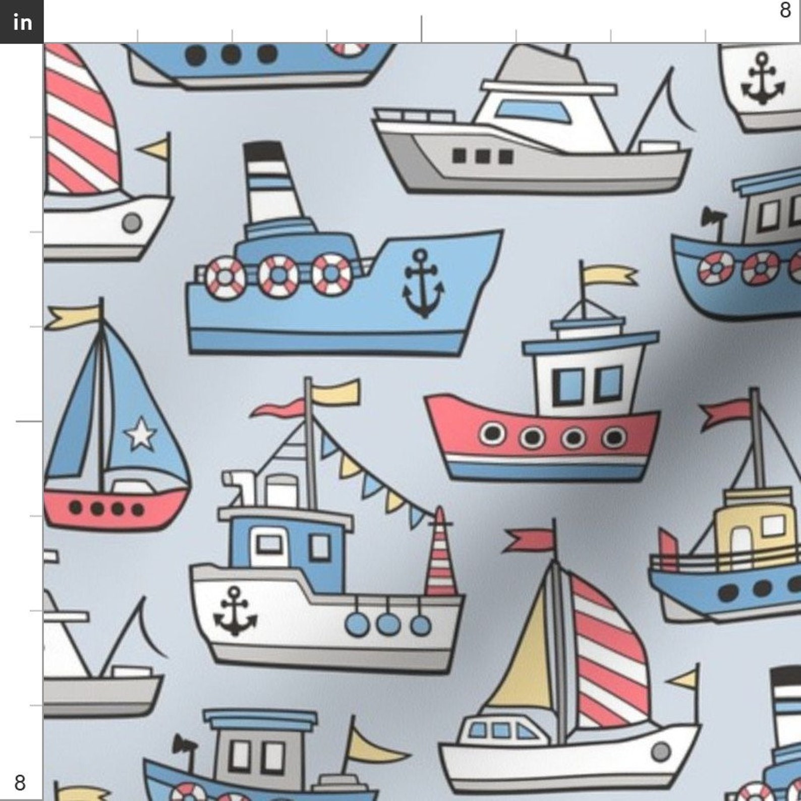 Sail Boats Fabric Boats Ships Nautical Maritime Doodle on - Etsy