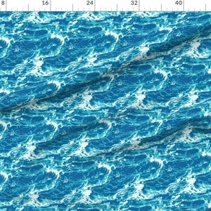 Ocean Waves Fabric - Ocean Waves by Nethery - Ocean Blue Abstract Sea ...