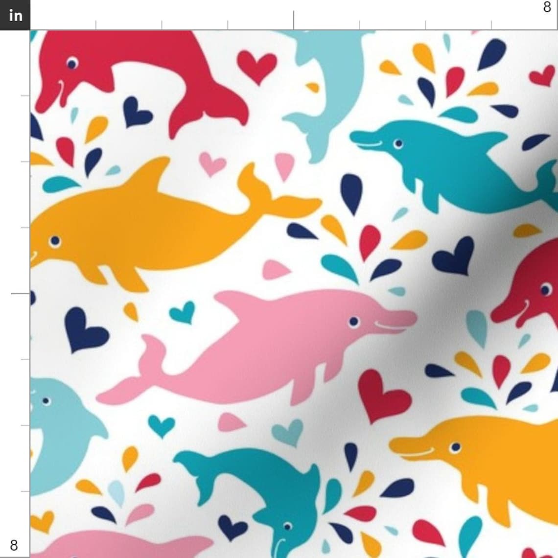Dolphin Love Fabric Colorful Dolphins Pattern by Oksancia | Etsy