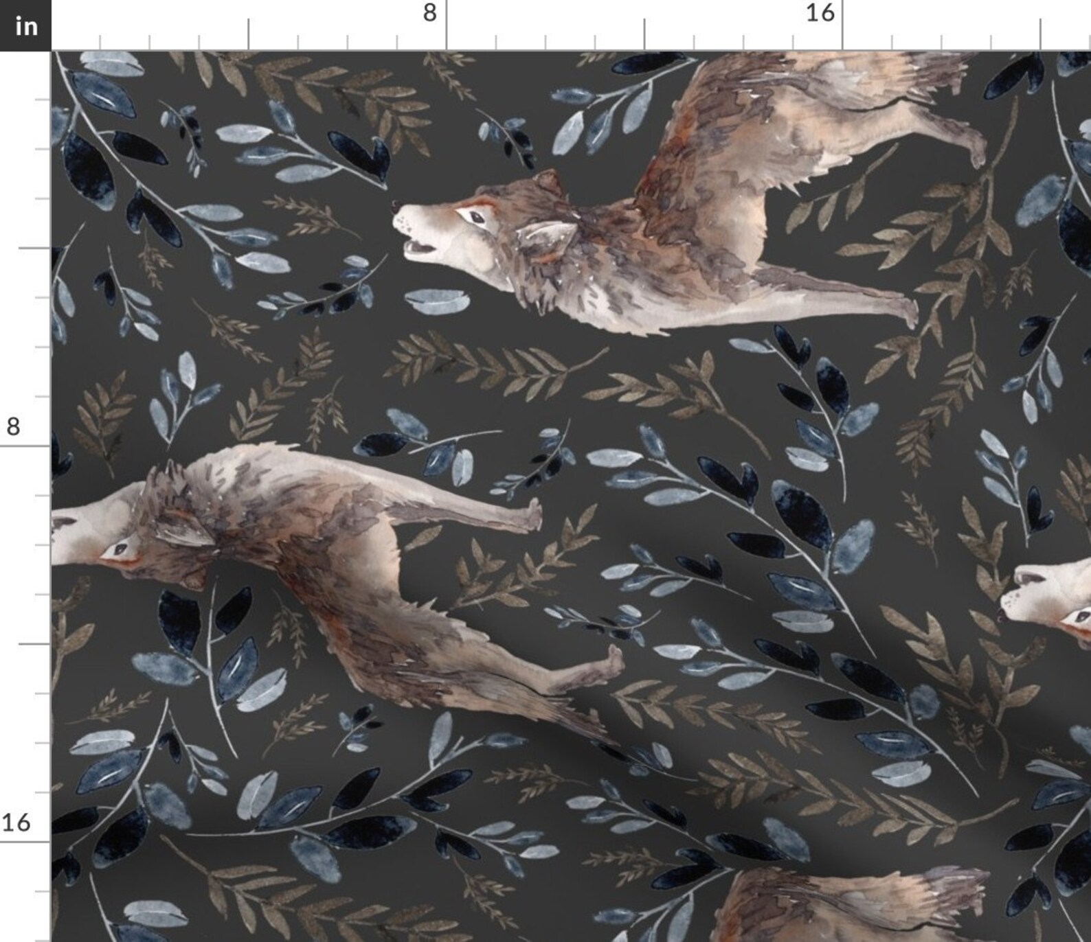 Wolf Fabric 18 October in the Wild Wolf Foliage Dark - Etsy