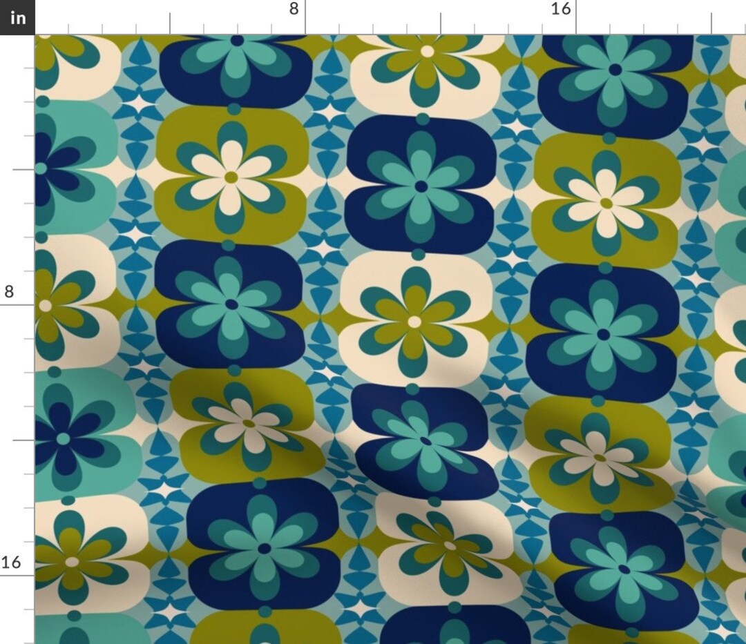 Vintage Flower Fabric Retro 1970s by Meaganelizabethdesign Retro Daisy ...