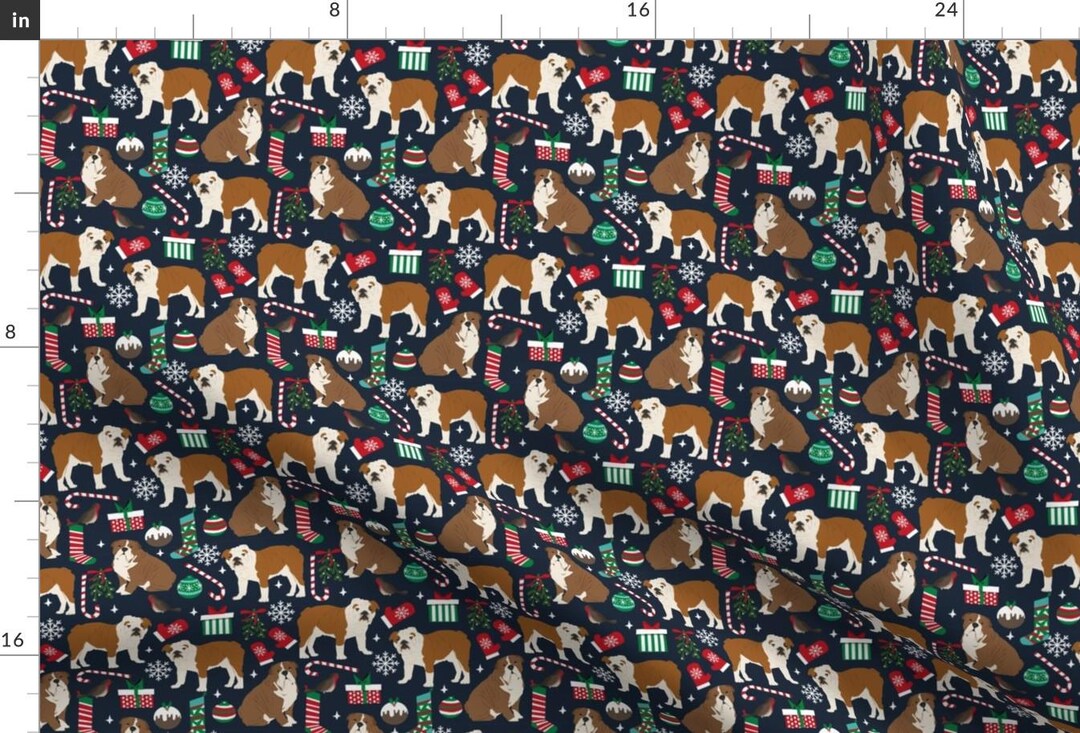 English Bulldogs Fabric English Bulldogs Christmas Fabric Cute Dogs Dog ...