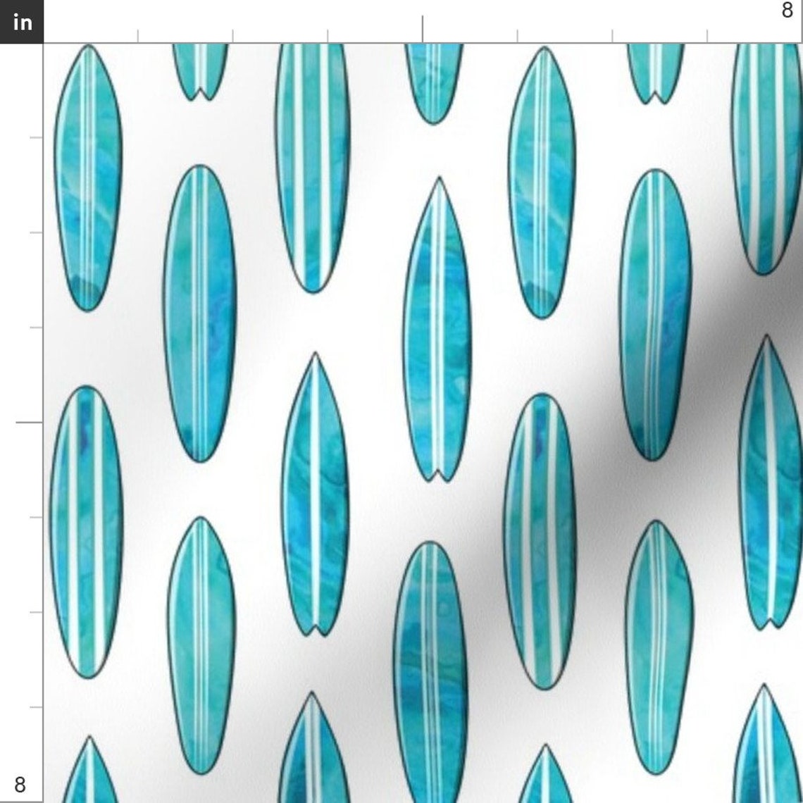 Blue Surfing Fabric Surfboards Watercolor Blue by - Etsy