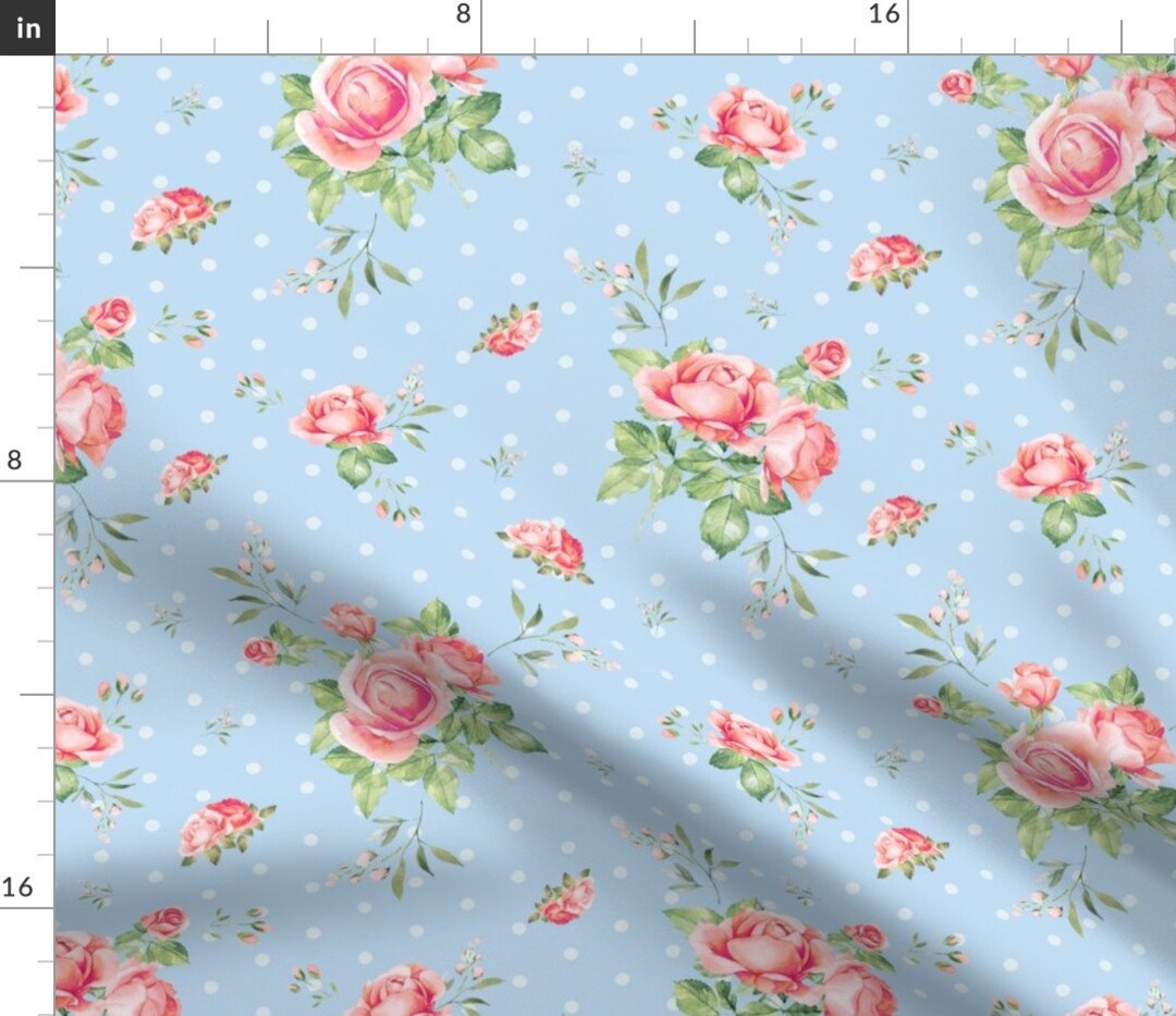 Vintage Floral Fabric Blue Polka Dot Floral Spring by Twodreamsshop ...
