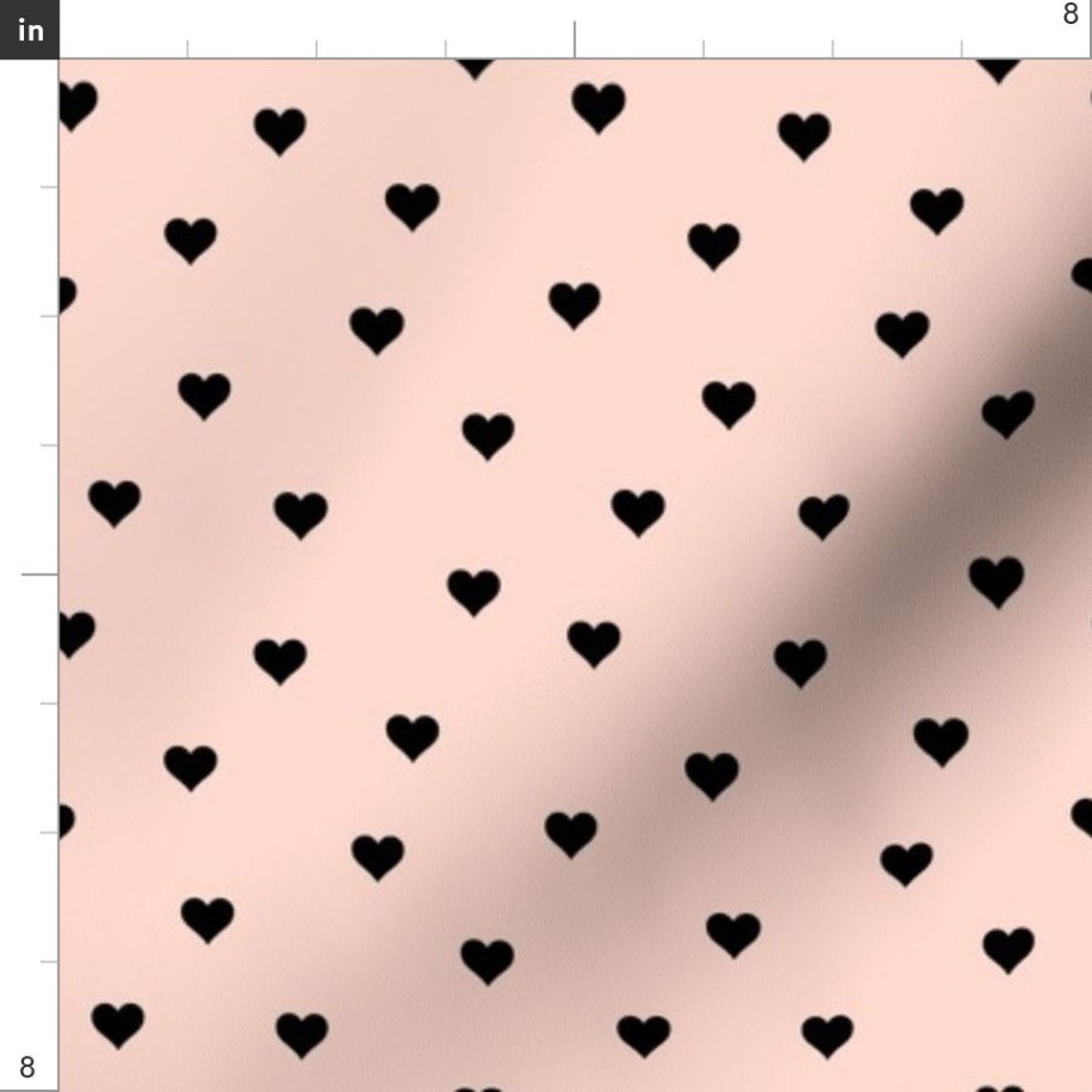 Black Hearts Fabric Random Black Hearts on Blush Peach by - Etsy