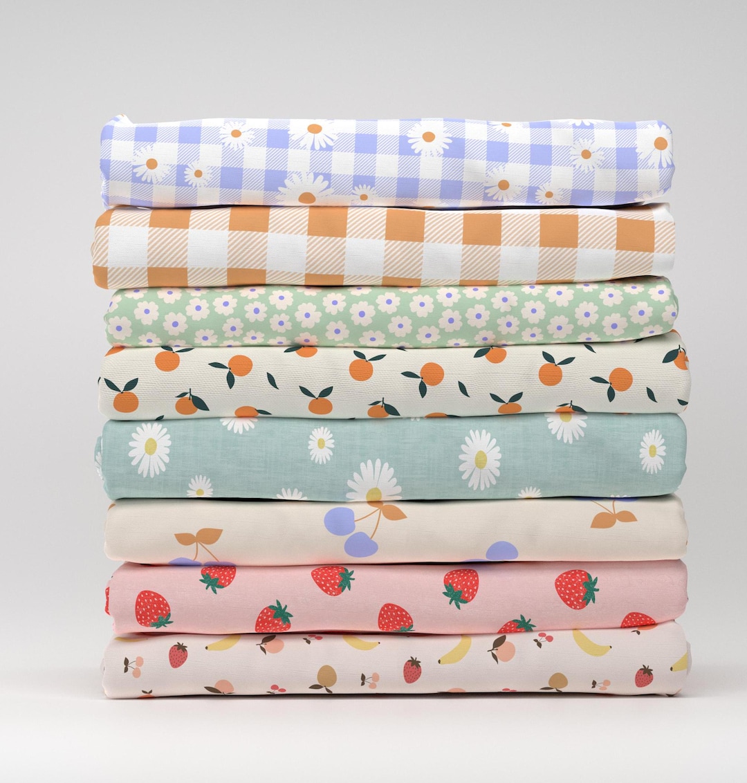 Spring Picnic Cotton Fat Quarters - Pastel Check Daisy Boho Fruit ...