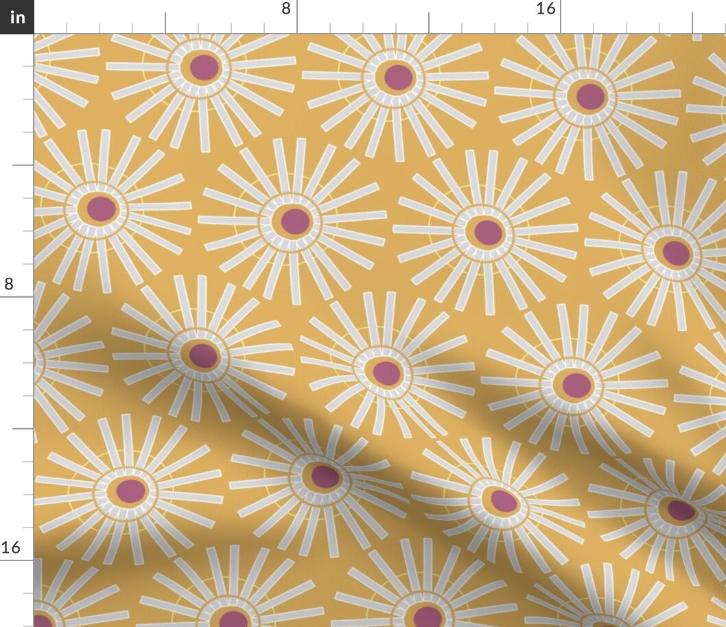 Retro Mod Sunburst Fabric Harvest Sun By Dearchickie Sun | Etsy
