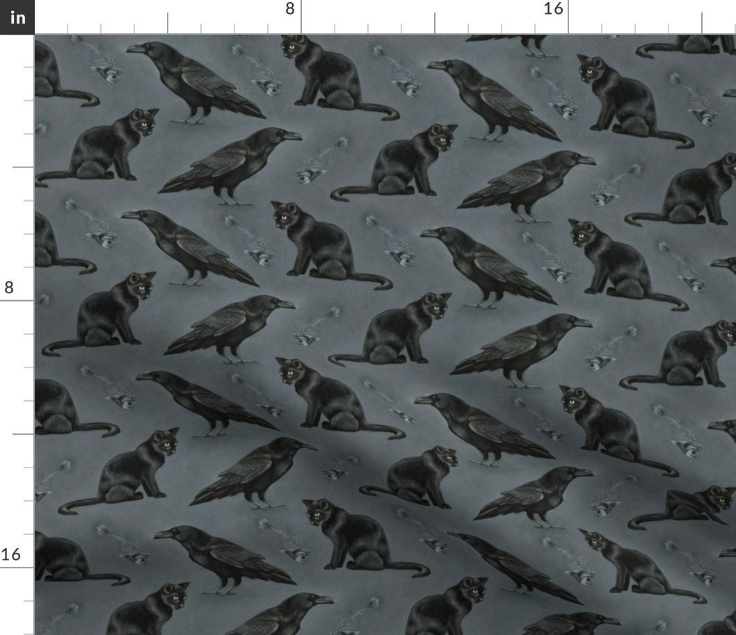 Black Cats Ravens Fabric Cats And Ravens By Marta Strausa | Etsy