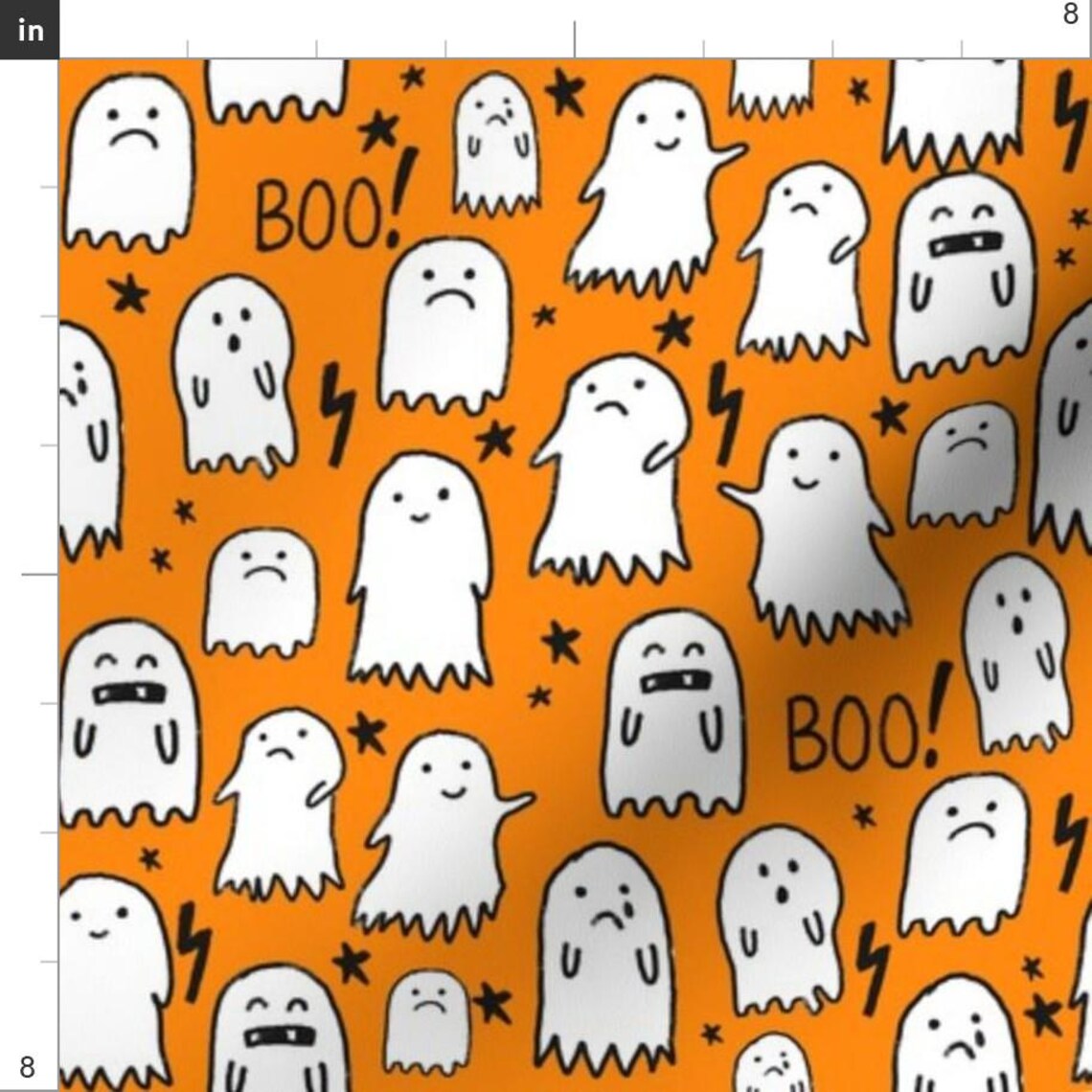 Orange Ghouls Fabric - Ghost Orange Halloween Fabric by Charlottewinter ...