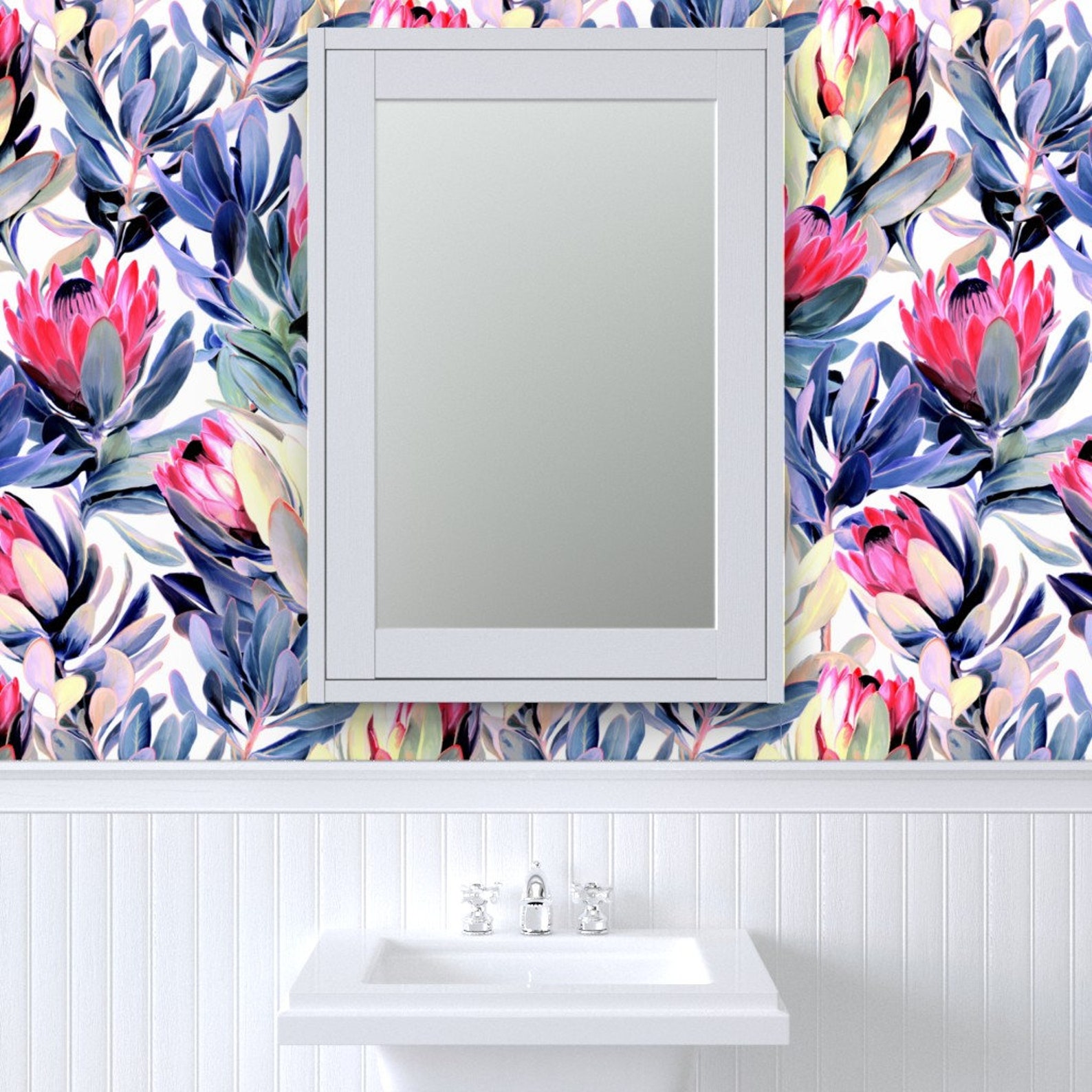 Fynbos Wallpaper Painted Protea Floral Light Version by - Etsy