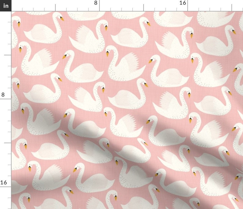 Swans Fabric Swimming Swans on Pink by Littlefoxhill Swans | Etsy