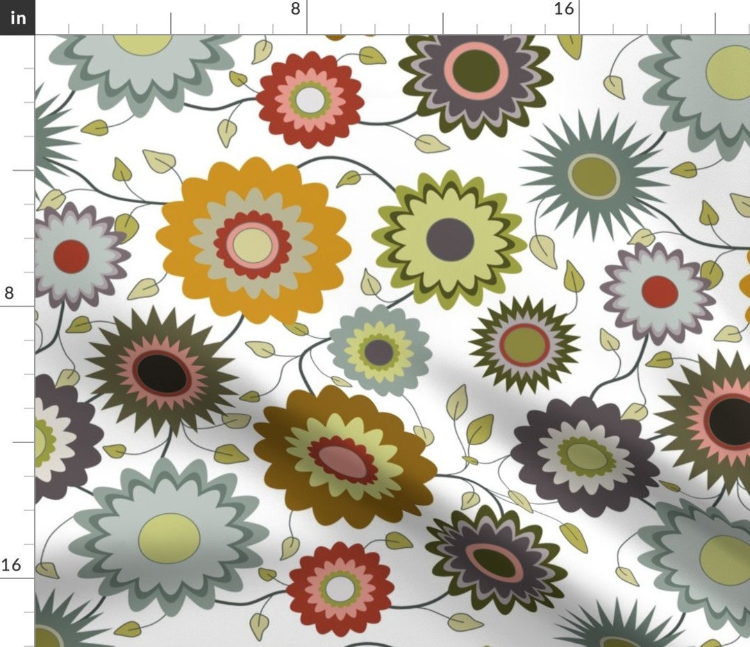 Fall Flower Fabric October Flowers With Branches by - Etsy