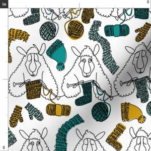 Funny Sheep Fabric - Knitting Sheep by Pakanta Handmade - White Blue ...