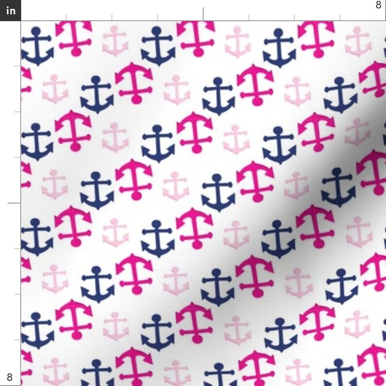 Pink Anchor Fabric Pink Nautical 05 by Prettygrafik Anchor | Etsy