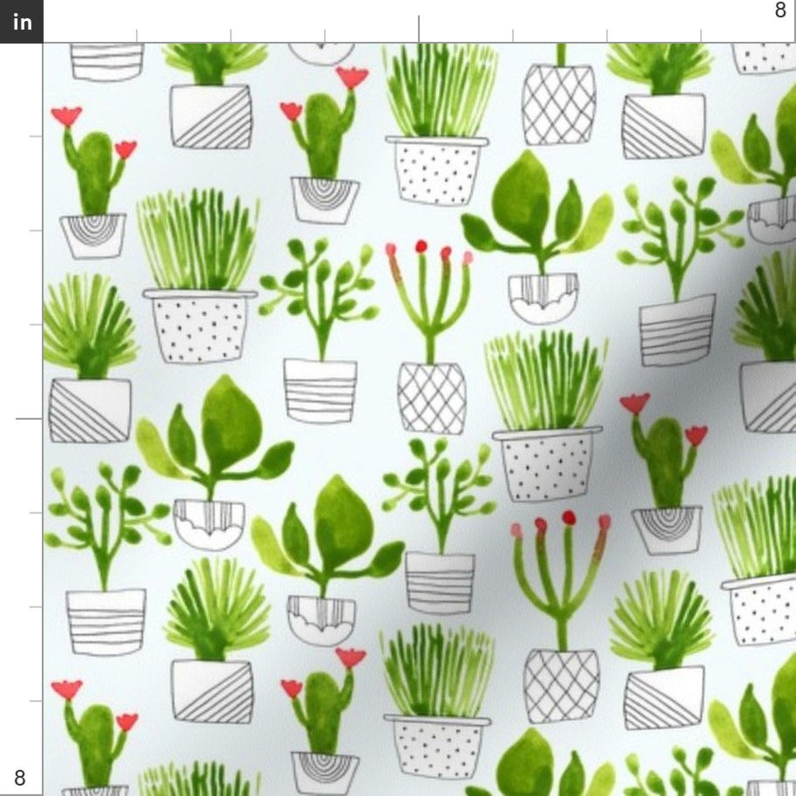 Watercolor Cactus Fabric Little Green Plants by Zoe Ingram - Etsy