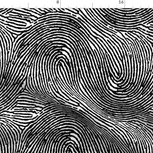 Black and White Fingerprints Fabric Fingerprint Stripes Black White by ...