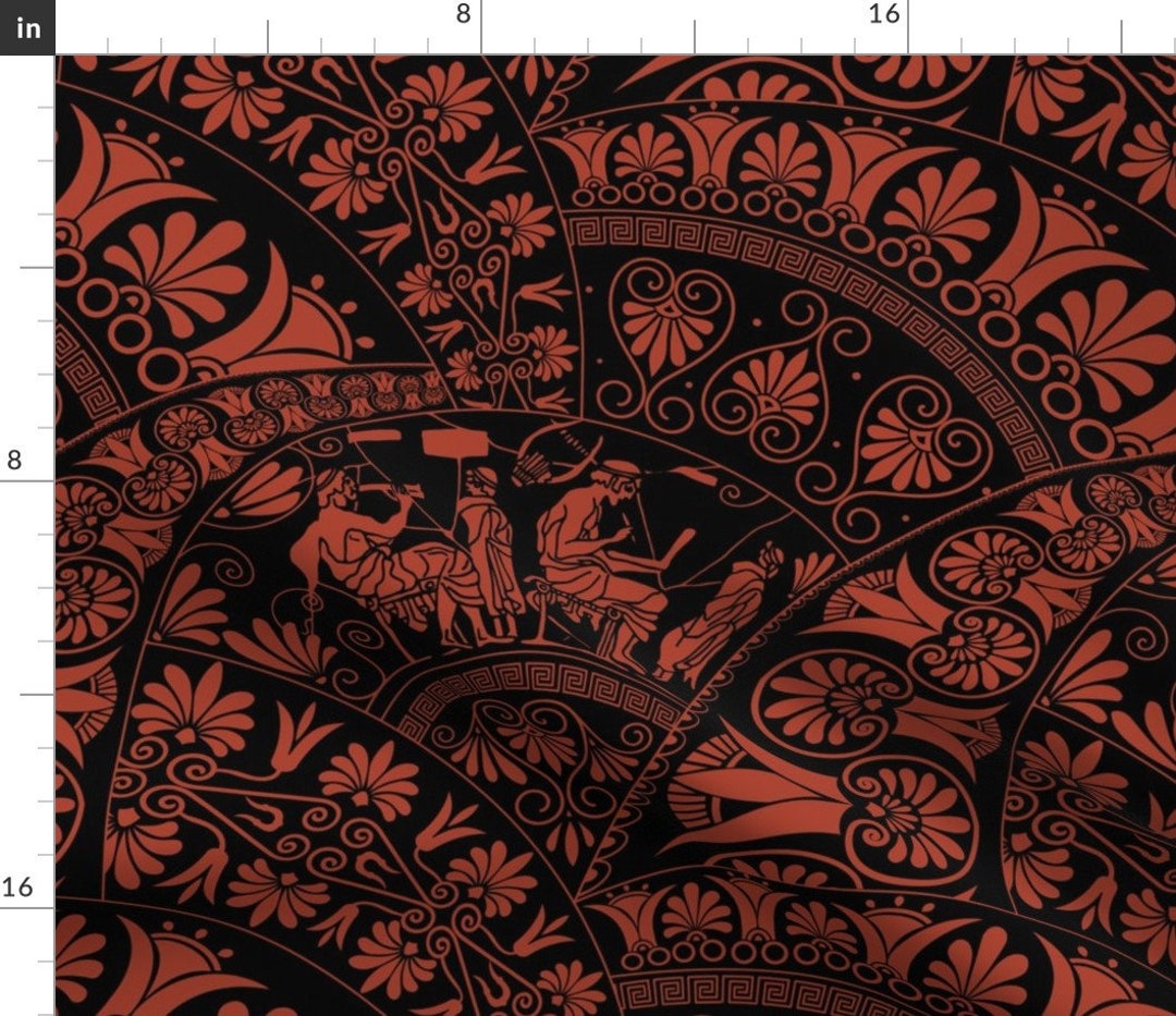 Greece Fabric Greek Art by Olgart Greece Red Black Ancient - Etsy