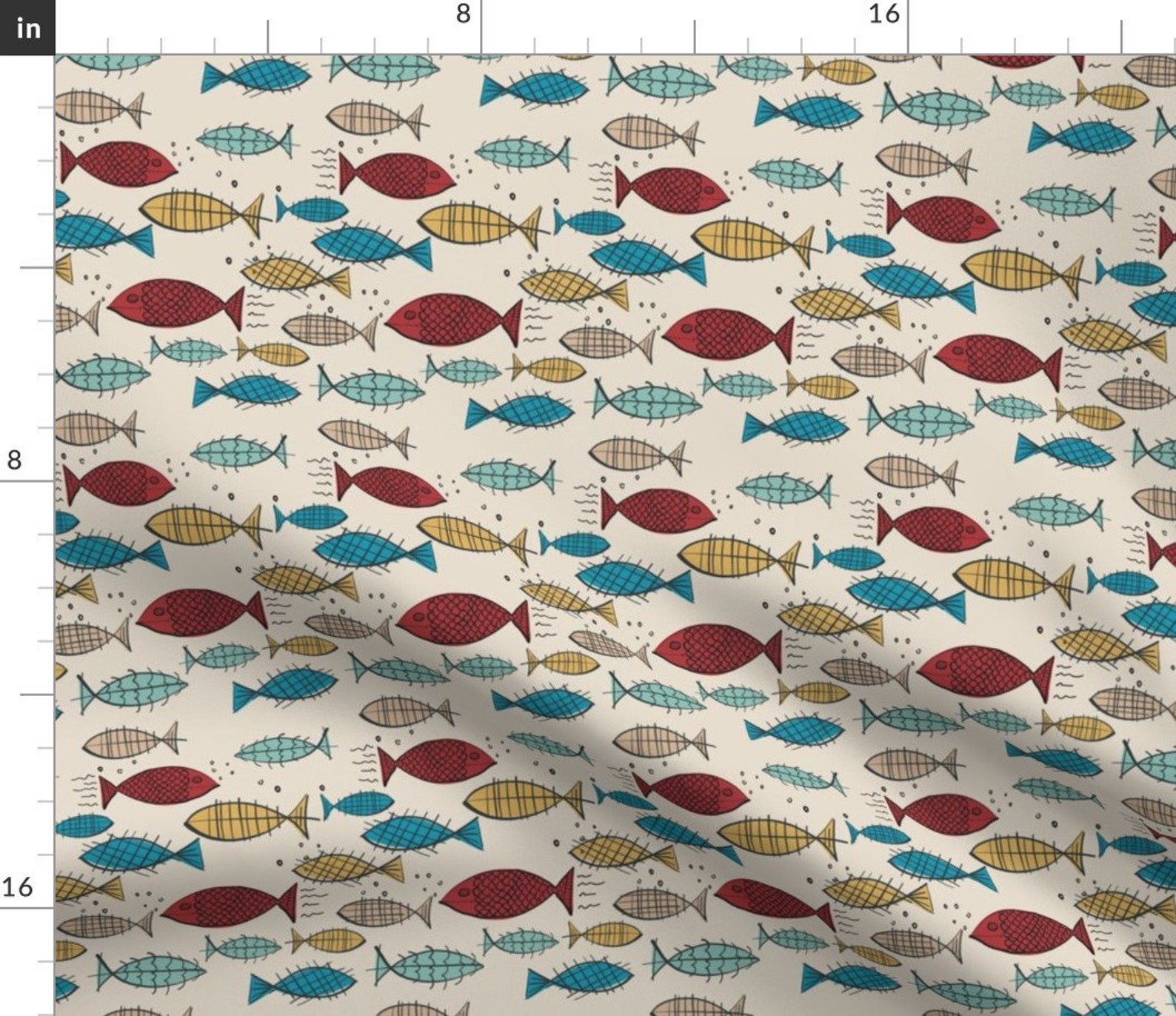 Retro Fish Fabric Doodled Retro Style Fish by Diane555 | Etsy