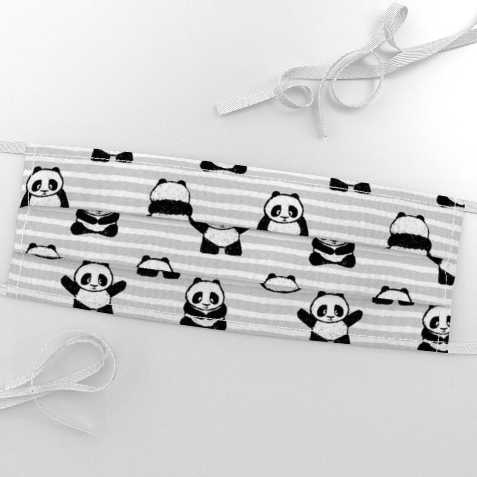 Panda Fabric Little Pandas on Stripes Pandamonium by | Etsy