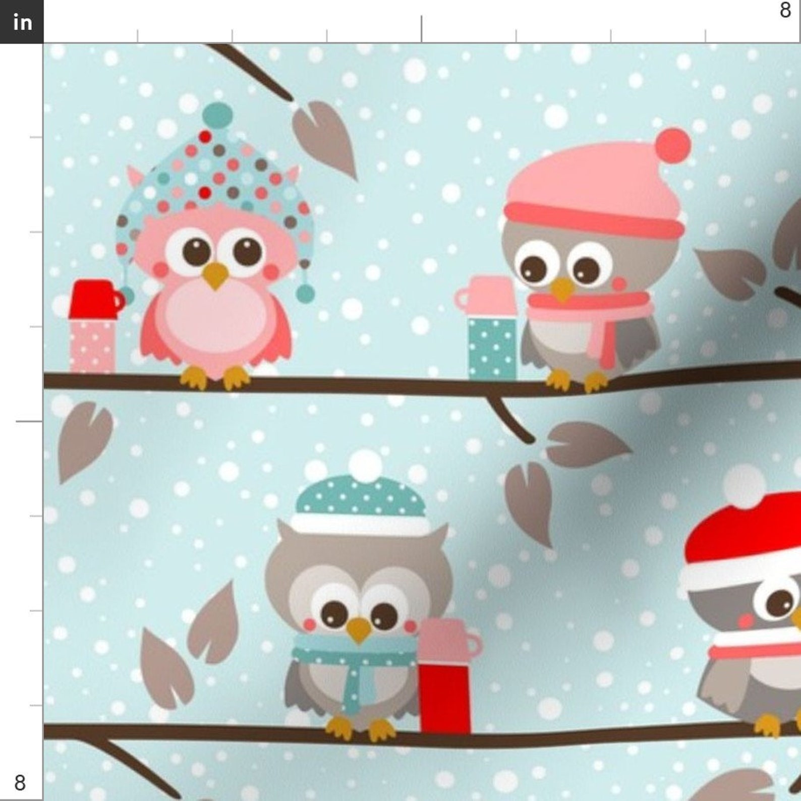 Woodland Winter Owl Fabric Winter Owls by Heleenvanbuul - Etsy
