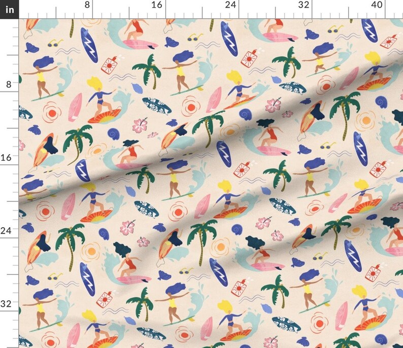 Surfs up Fabric Surfing Girl Beachy by Lidiebug Surf - Etsy