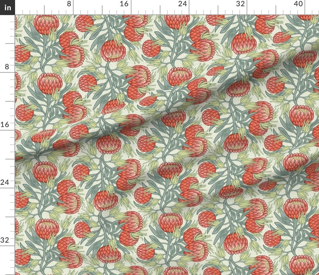 Protea Red Floral Australian Fabric Protea by Kokara | Etsy