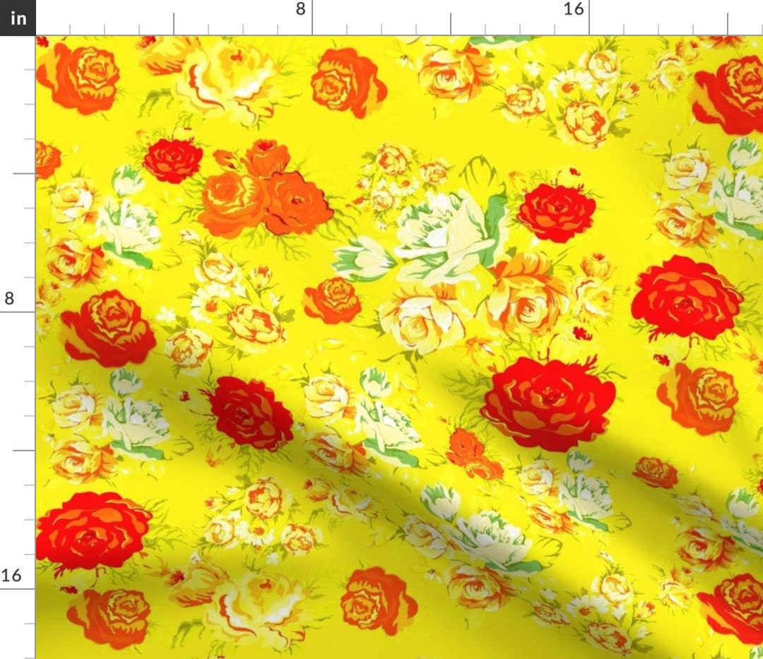 Yellow Summer Floral Fabric Vintage Rose Print // Yellow by Theartwerks ...