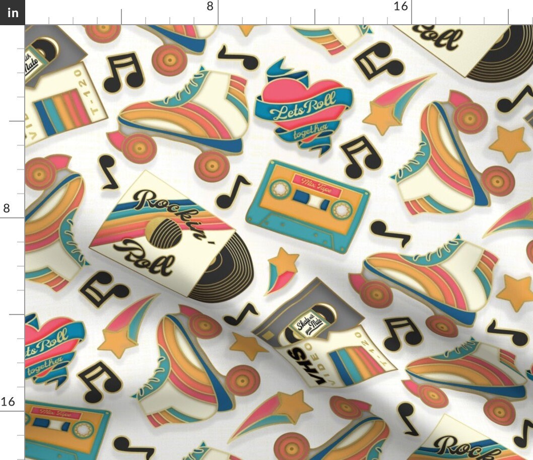 Skates Retro Rainbow Boom Box Fabric Retro Roller Rink Pins | Etsy