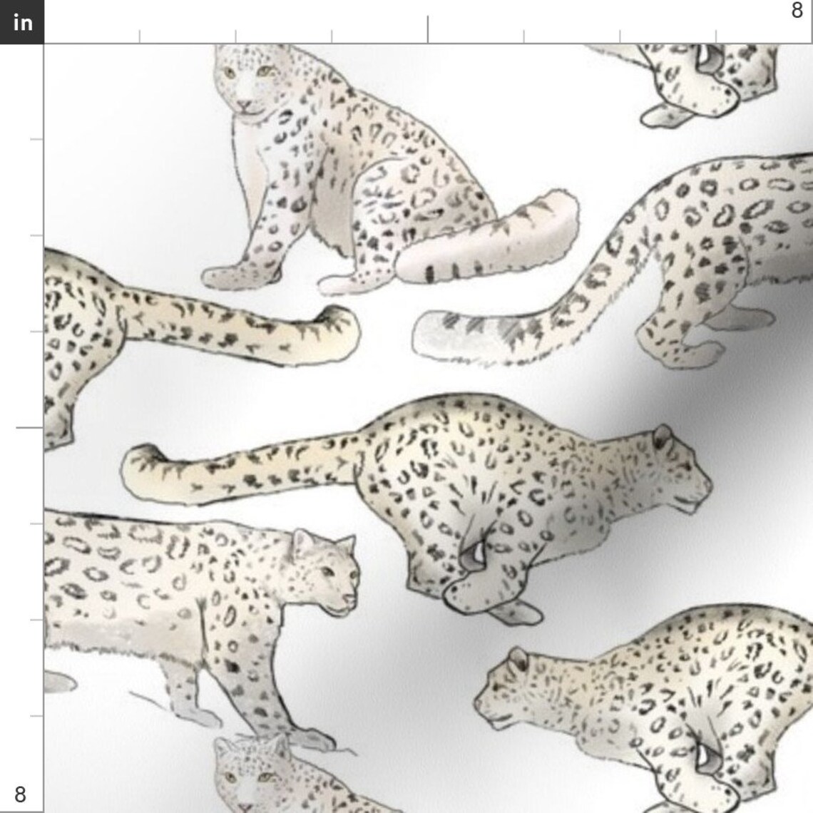 Nursery Animal Fabric Snow Leopard on White by Landpenguin - Etsy