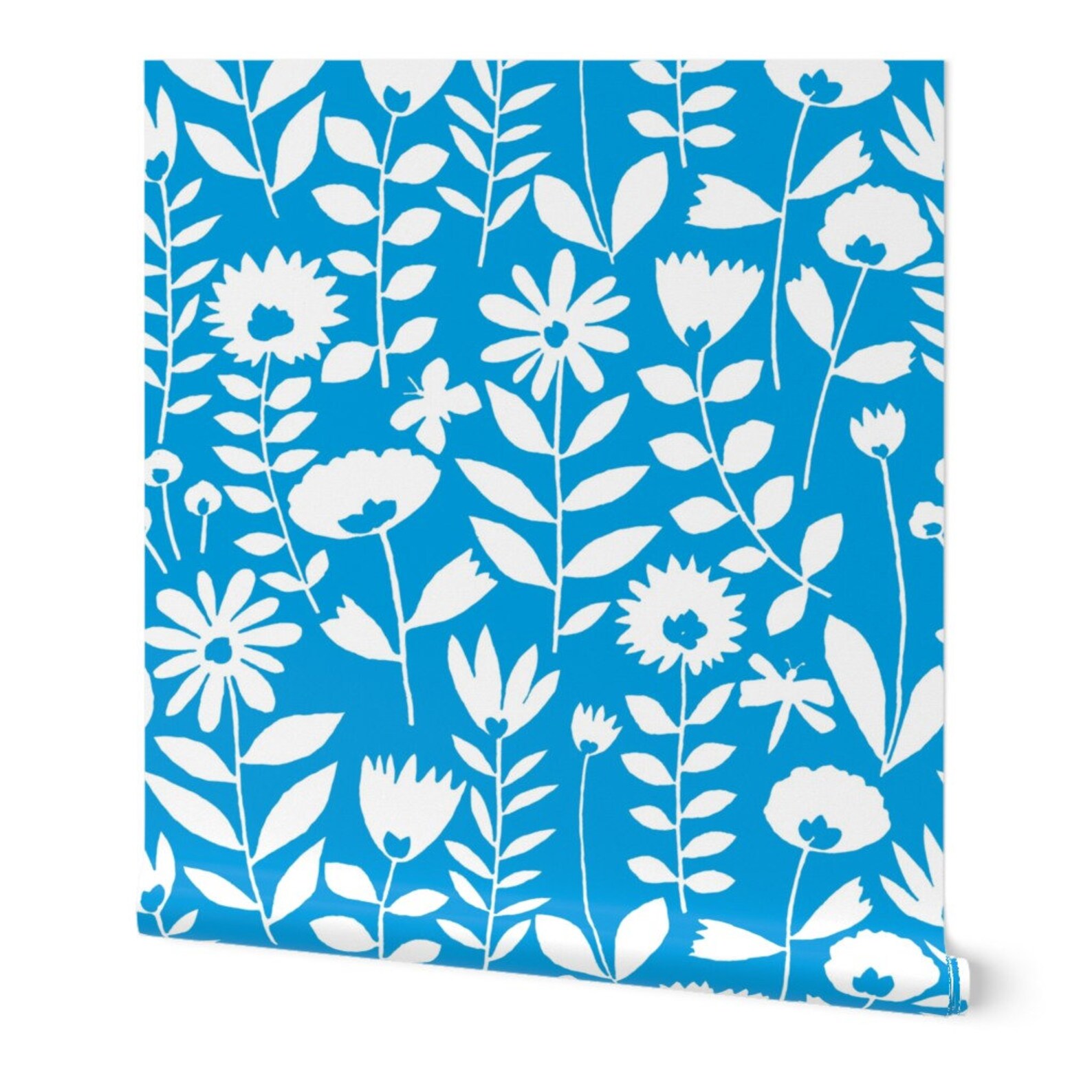Floral Wallpaper Cutout Flower White on Blue by Kate Rowley - Etsy