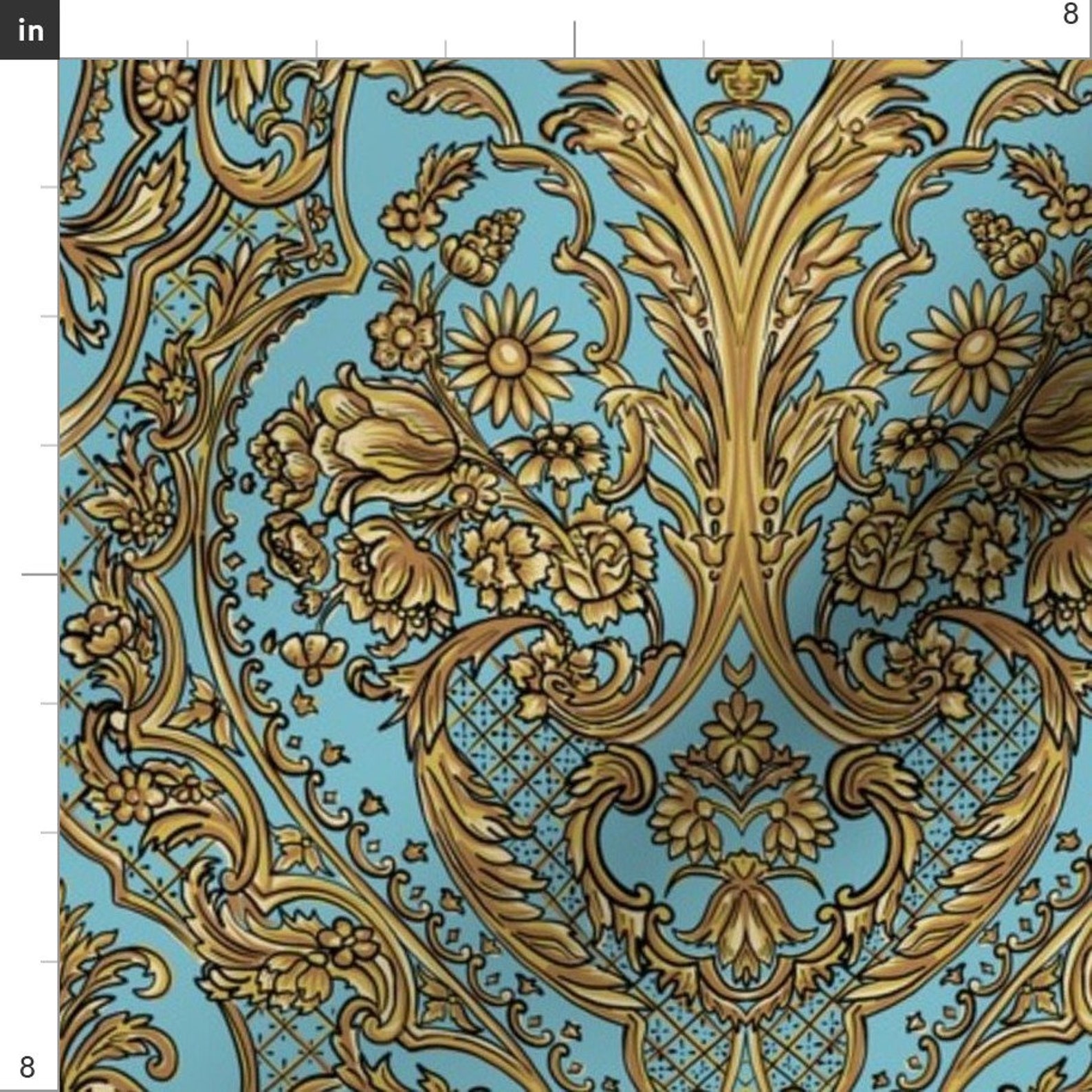 Rococo Fabric Rococo Gold by Olgart Faux Gilt Blue - Etsy