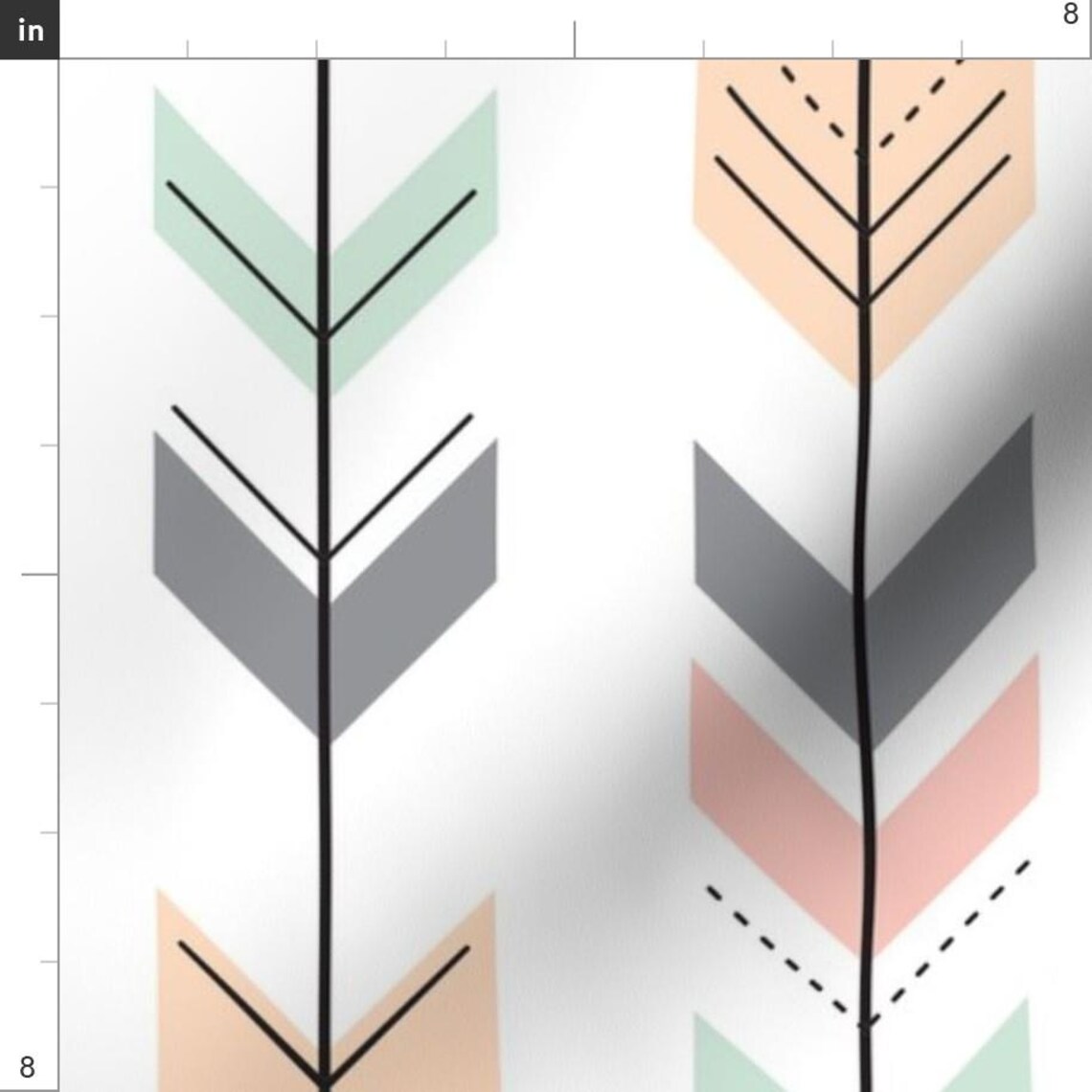 Fletching Arrows Fabric - Arrows / Pink,grey,mint,peach Custom Fabric ...