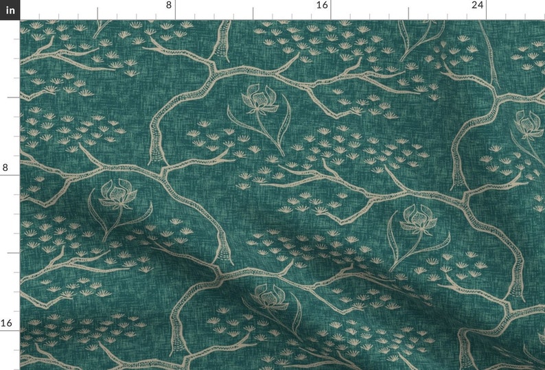 Chinoiserie Upholstery Fabric Pines and Orchids Silver Jade - Etsy