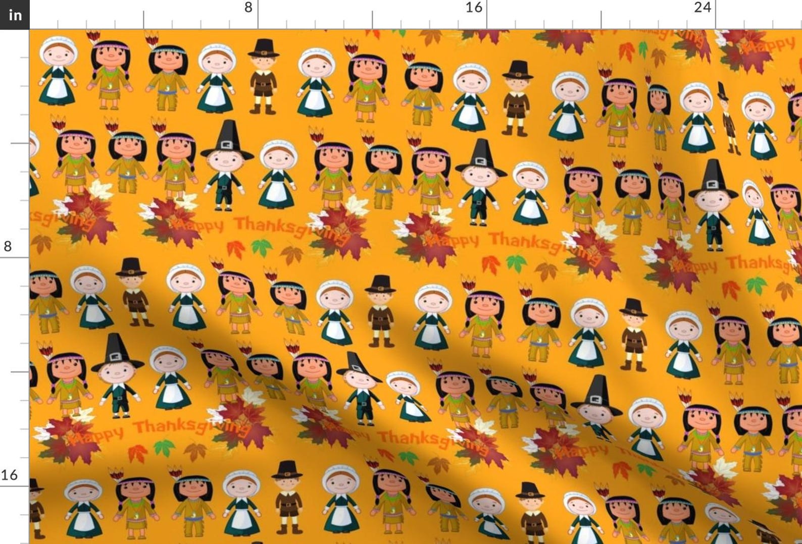 Thanksgiving Characters Fabric - Happy Thanksgiving by Floramoon ...