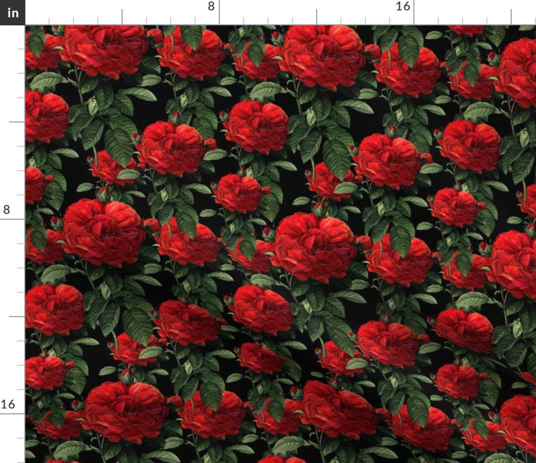 Redoute Fabric Field of Red Roses Floral Baroque Rococo French Romance ...
