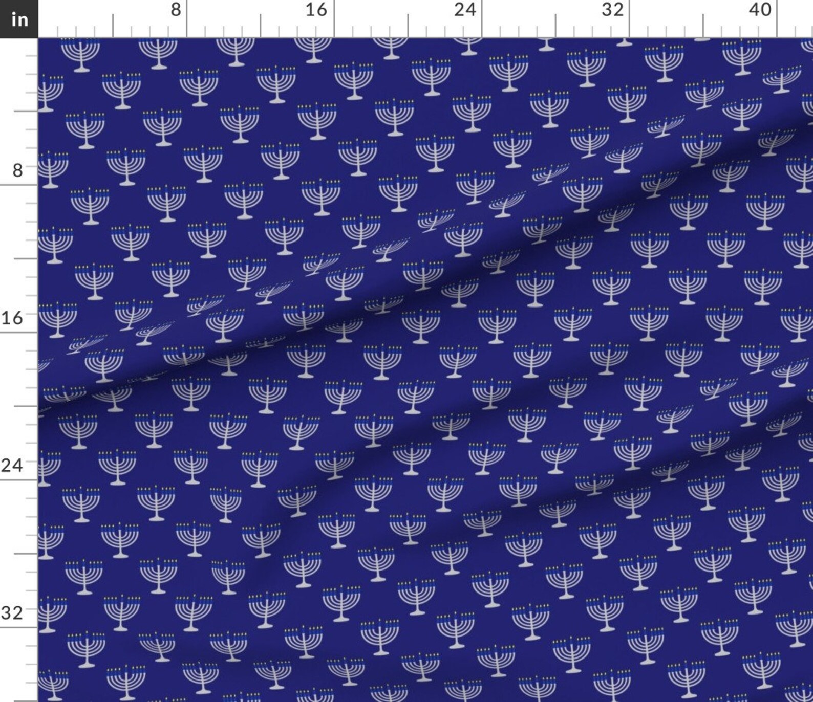 Hanukkah Fabric Blue and Matte Silver Menorah by | Etsy
