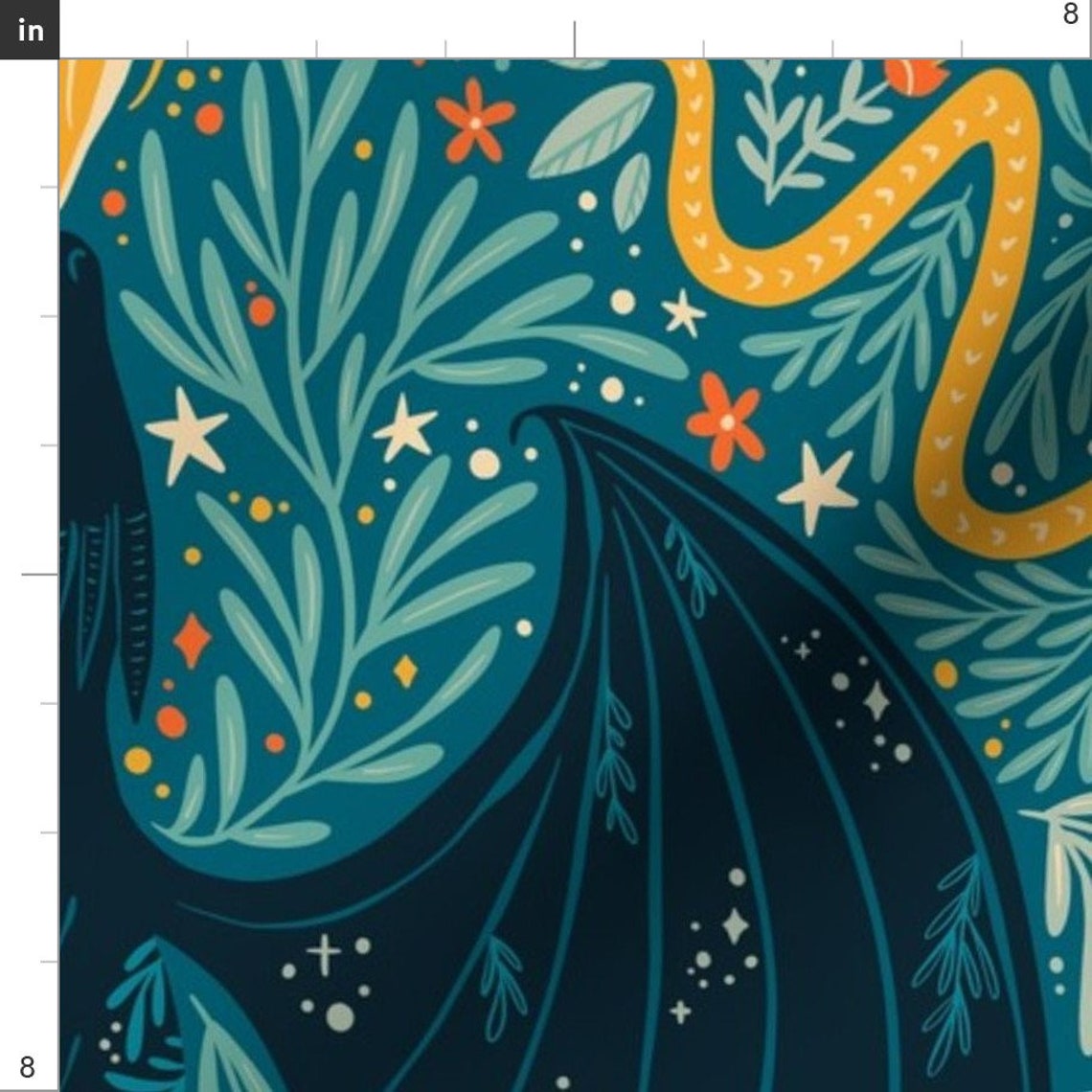 Dragons Fabric Maximalist Folk Dragons and Enchanted Forest - Etsy
