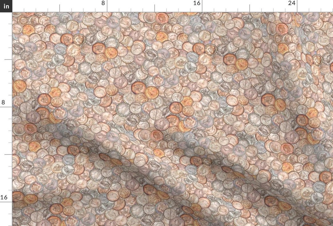 Vintage American Coins Fabric - Money Loose Change Metal Look Copper ...