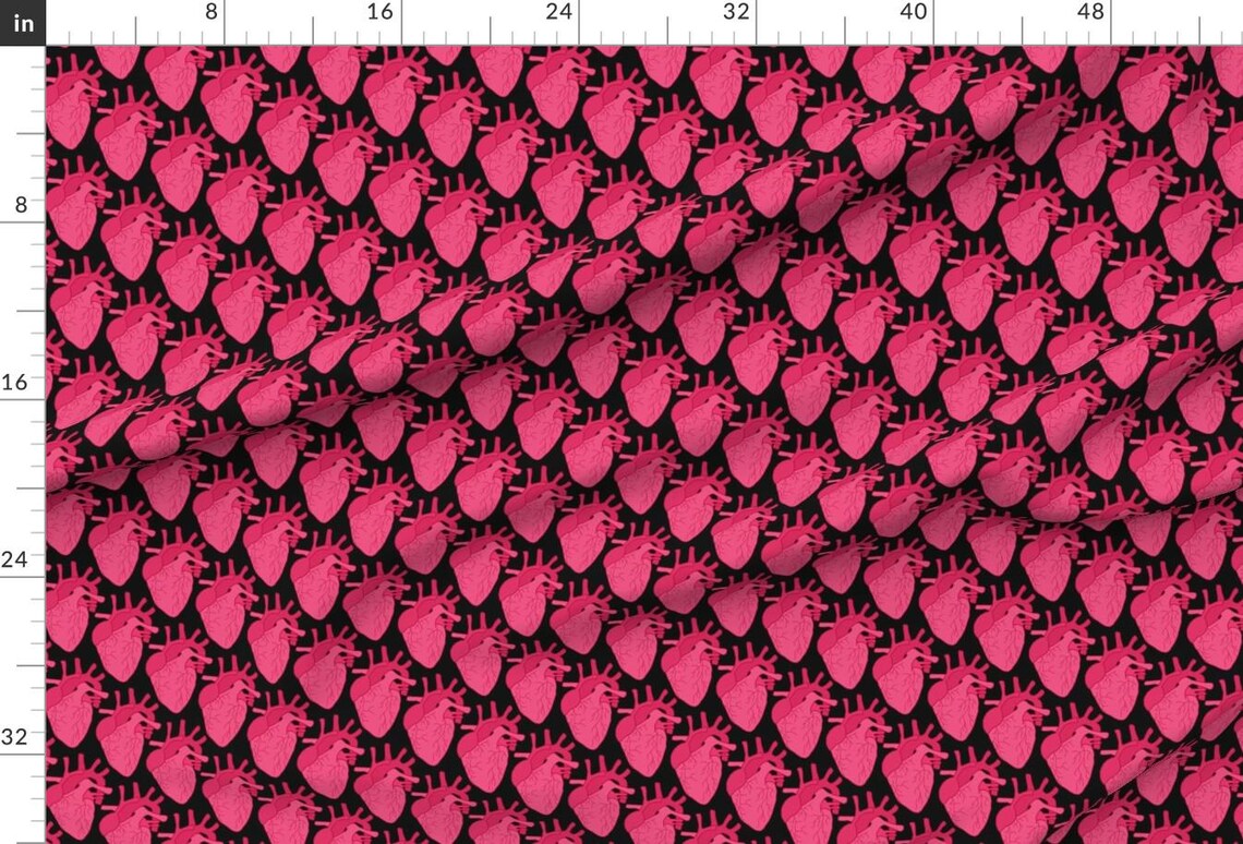 Anatomical Hearts Fabric - Whole Heart by Pond Ripple - Pink and Black ...