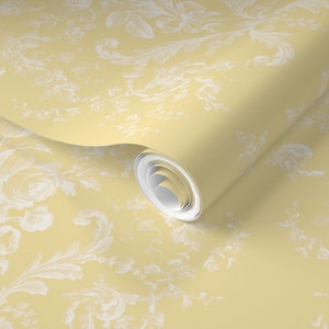 Rococo Wallpaper Faded Rococo Roses by Lilyoake Yellow - Etsy