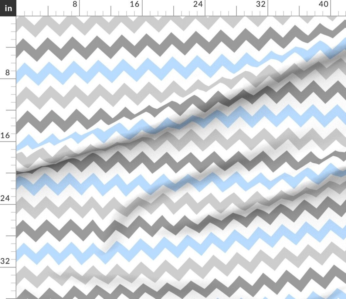 Chevron Fabric Gray Blue Chevron by Stickelberry Chevron | Etsy