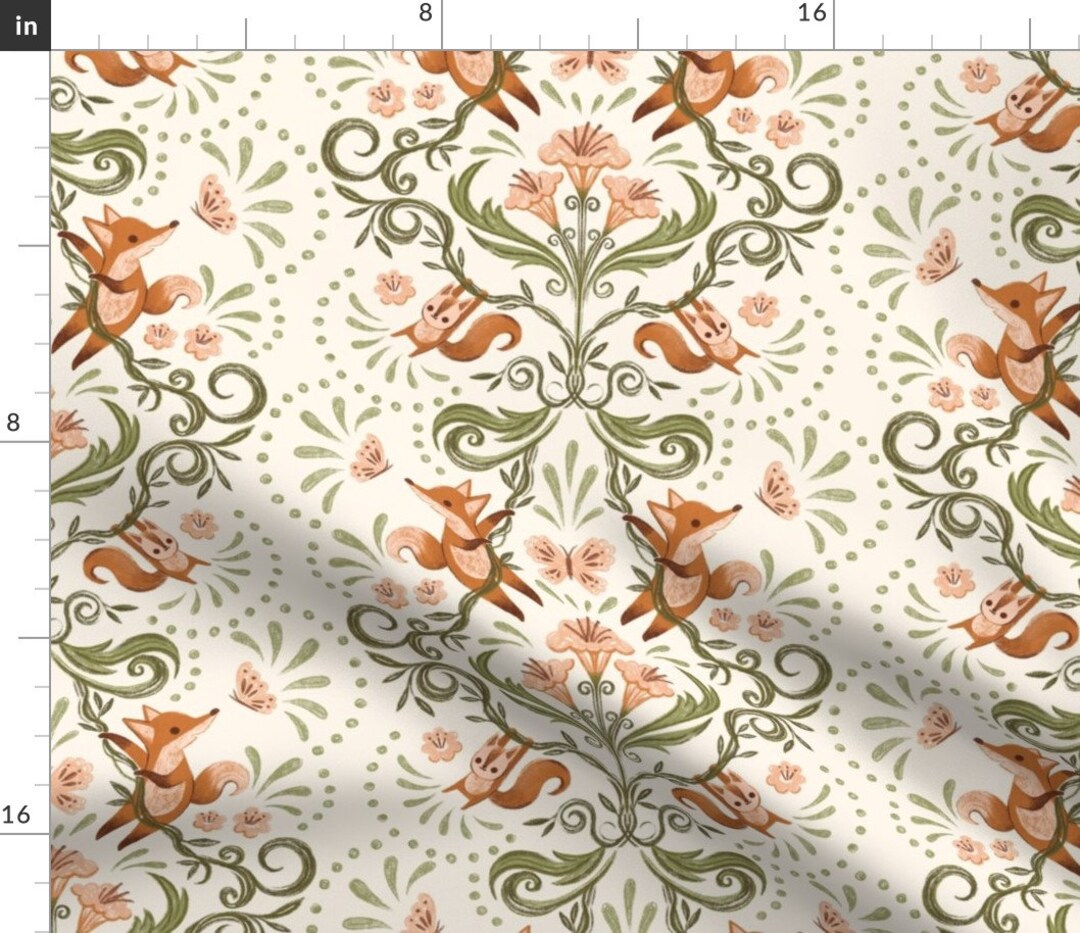 Whimsical Fox Fabric Woodland Damask by Vivian_yiwing Squirrel ...
