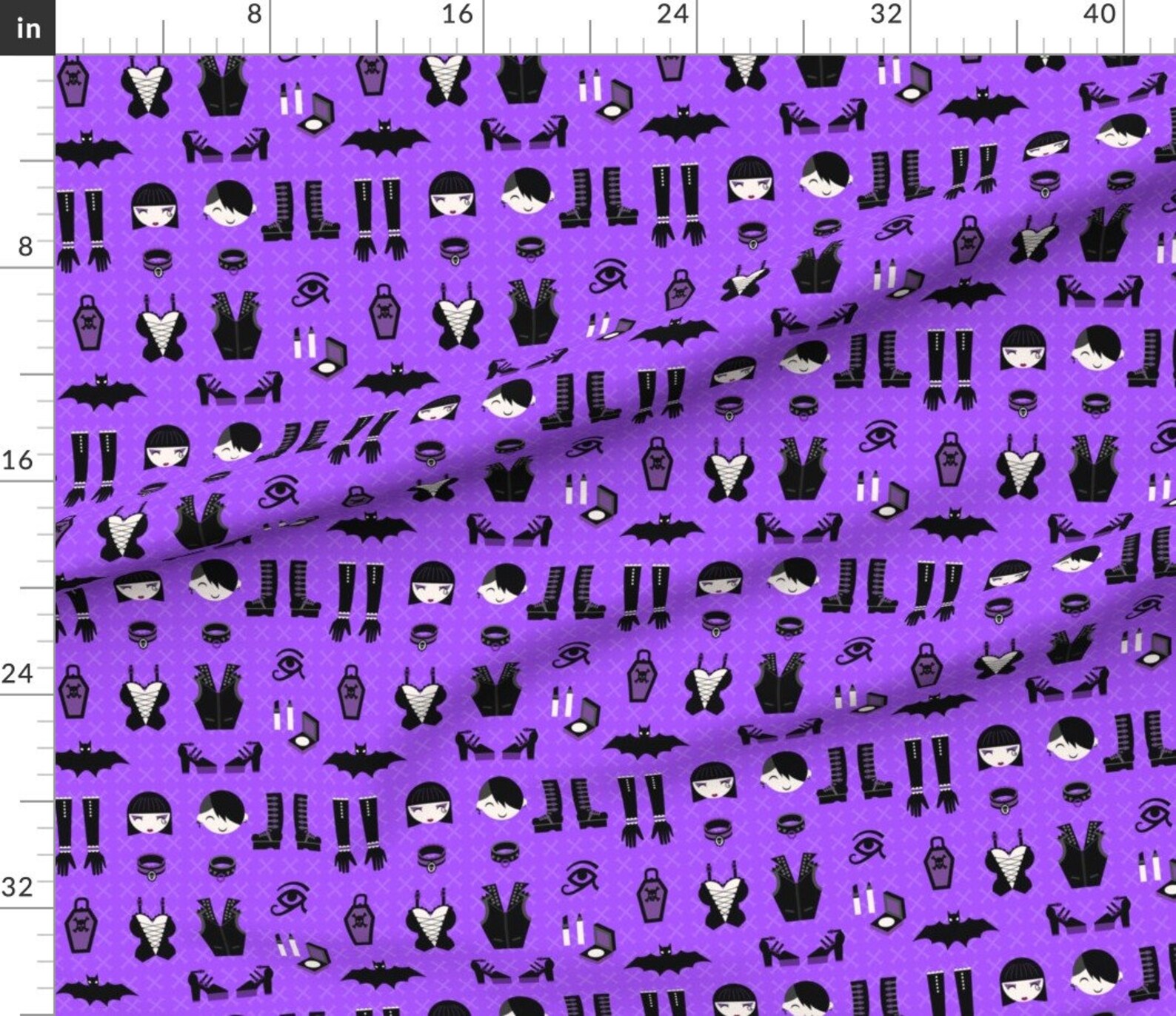 80s Pop Goth Fabric Cute Goths by Pinkowlet Kawaii Goth | Etsy