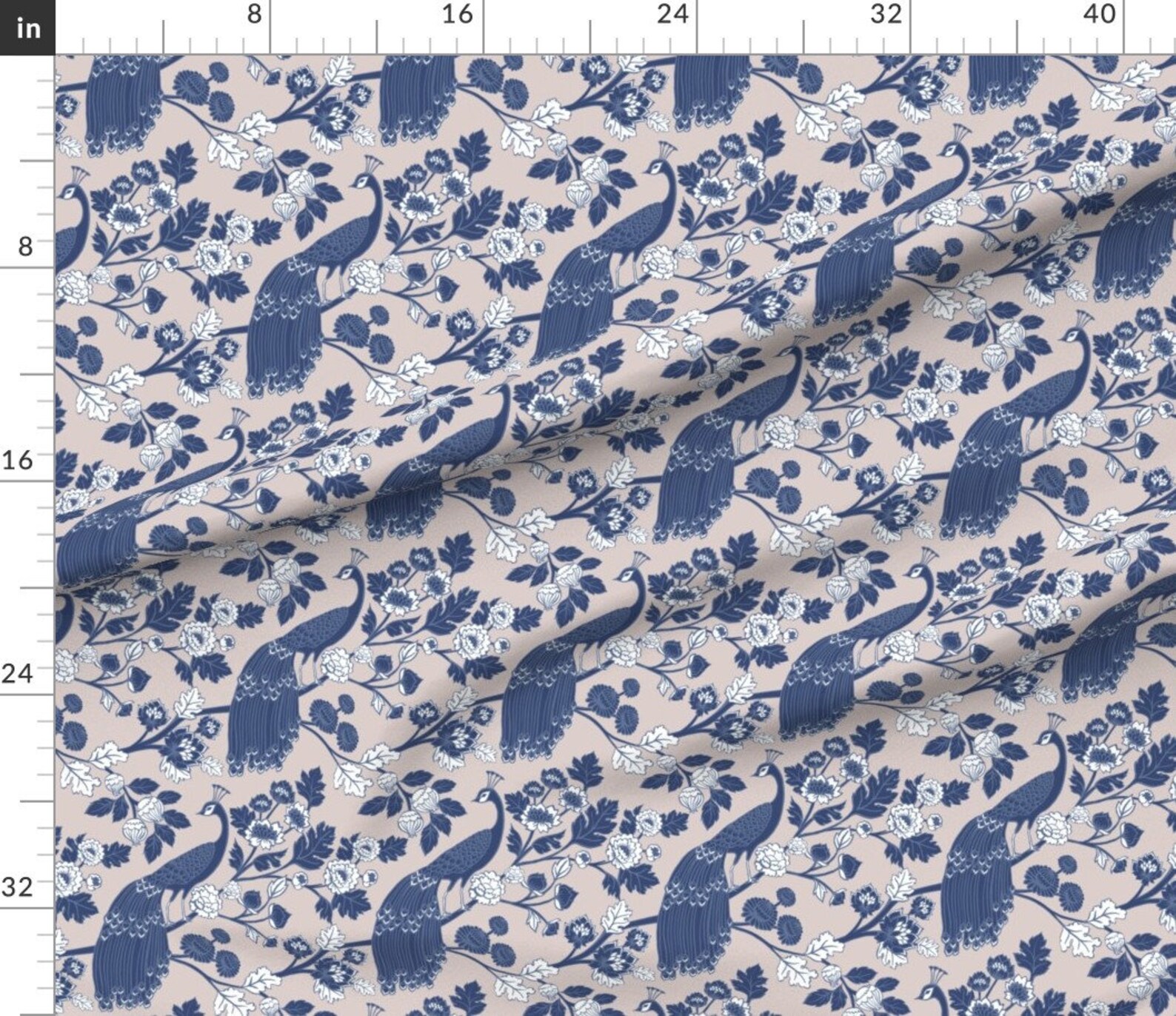 Peacock Fabric Peacock Garden Indigo Silver by Ceciliamok - Etsy