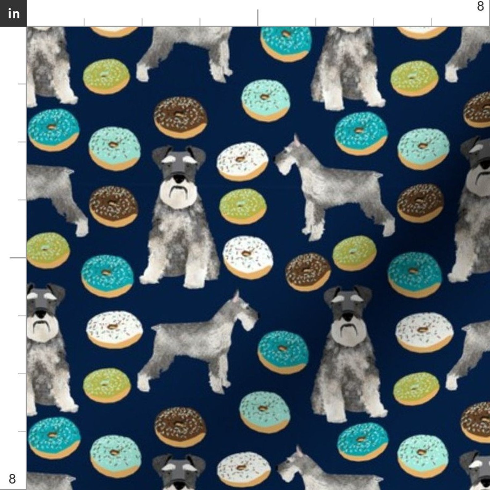 Schnauzer Fabric Schnauzers Colorful Donuts Cute Dog Blue - Etsy