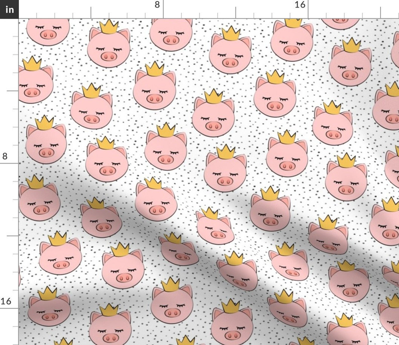 Piglet Fabric Princess/prince Pig Gray Dots by - Etsy