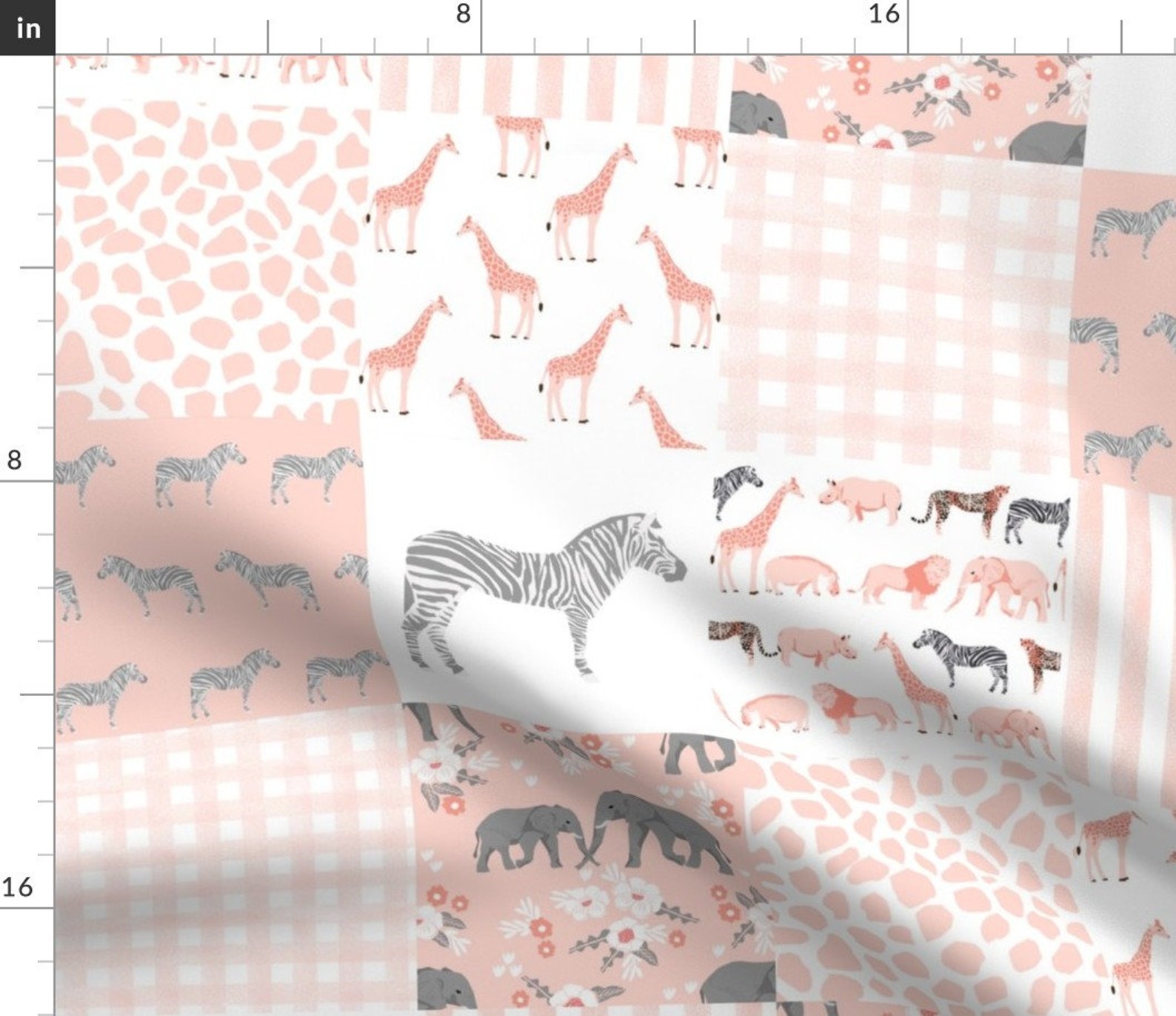 Safari Fabric Safari Quilt Pink And Gray Nursery Wholecloth | Etsy